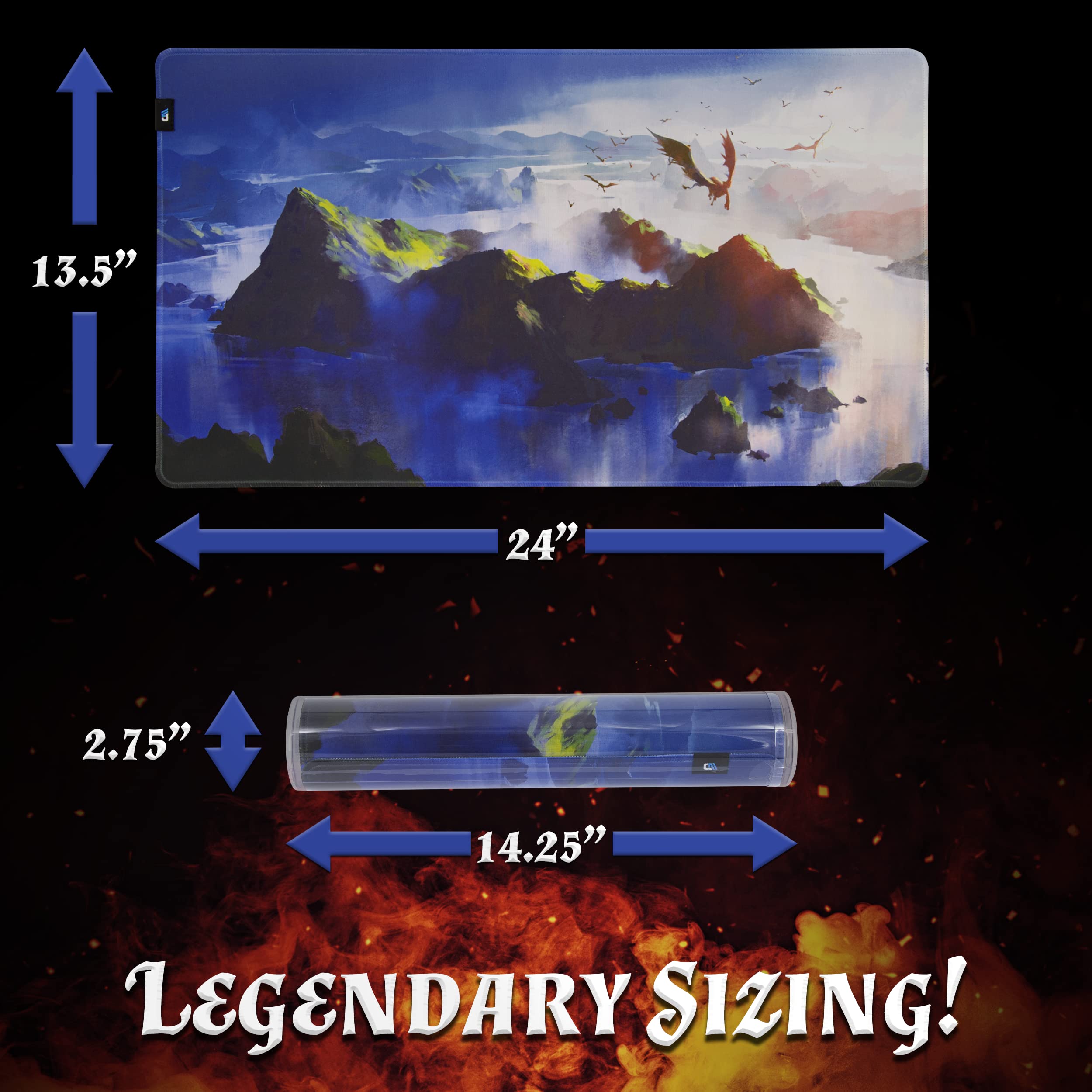 CASEMATIX TCG Playmat with Reusable Playmat Case - Premium 24" x 13.5" Card Game Mat & Compatible MTG Playmat For All TCGs with Non-Slip Rubber Backing, Stitched Edges and Carry Tube
