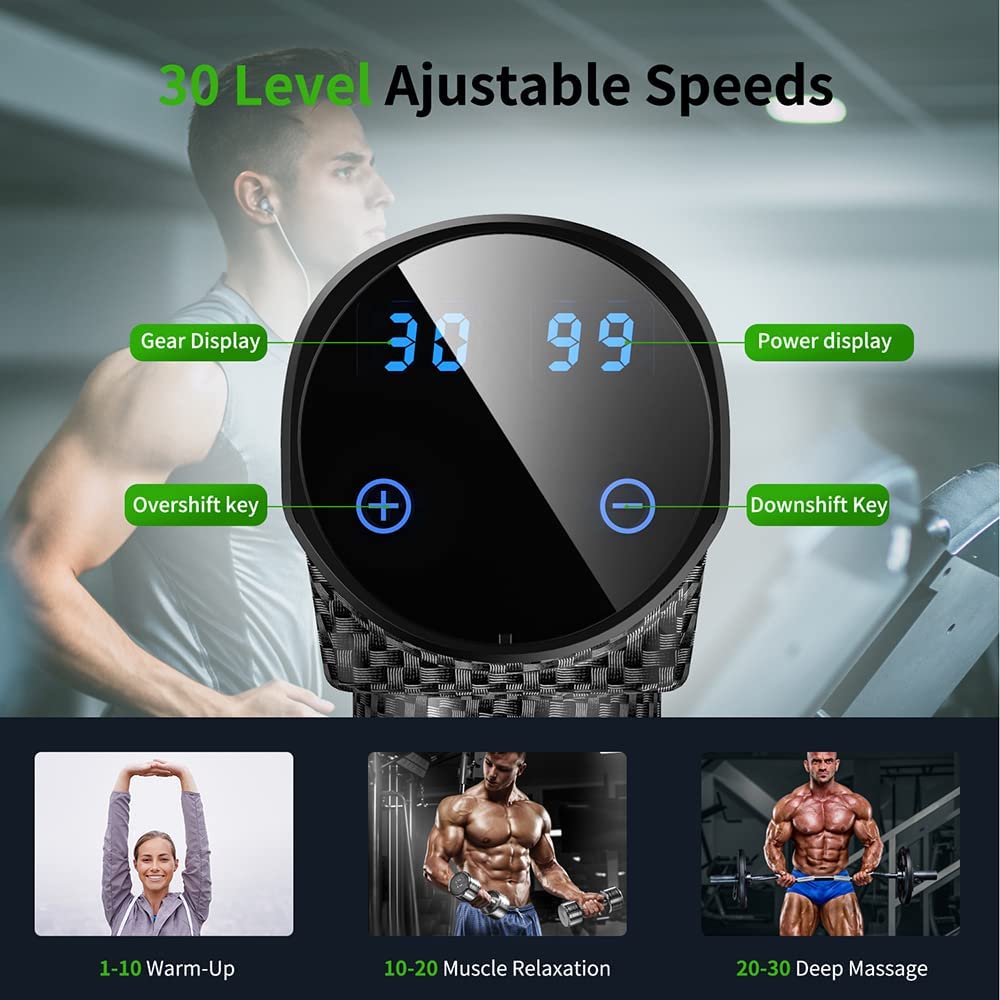 Cholas Massage Gun, Muscle Therapy Gun for Athletes, Deep Tissue Percussion Body Massager with 30 Adjustable Speeds, 10 Types of Heads, Handheld Neck Back Pain Relief