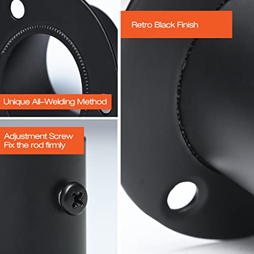 KOVOSCH 4 Pack Stainless Steel Closet Rod Brackets, 1 Inch Heavy Duty Closet Rod Holders, High Flange Closet Pole Sockets Flange Rod End Support with Adjustable Screws, Black