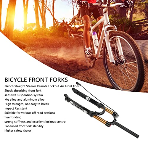 DAUERHAFT Bicycle Front Forks, 120mm Stroke 26inch Mg Aluminum Alloy Bike Suspension Air Fork Straight Steerer for Off Road