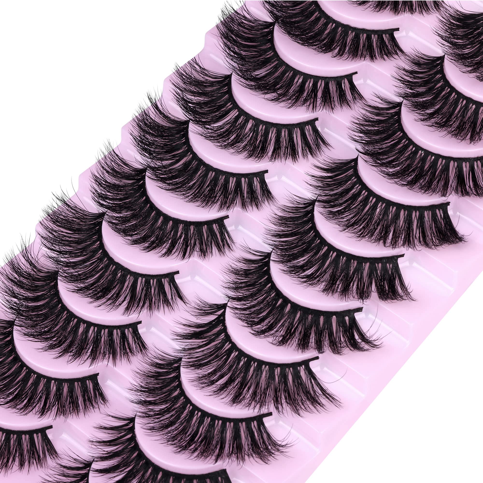 Eyelashes Dramatic Fluffy Cat Eyes Lashes Long Thick Faux Mink Lashes 22MM Fake Eyelashes Wispy Lashes Pack 10 Pairs by Pawotence