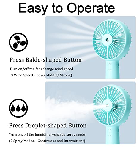 Portable Hand held Misting Fan, Small Personal USB Rechargeable Battery Operated Spray Fan Mister with 20ml Water Tank Mist Lash Fan Quiet 3 Speed Strong Cooling Wind for Travel Office Outdoors B