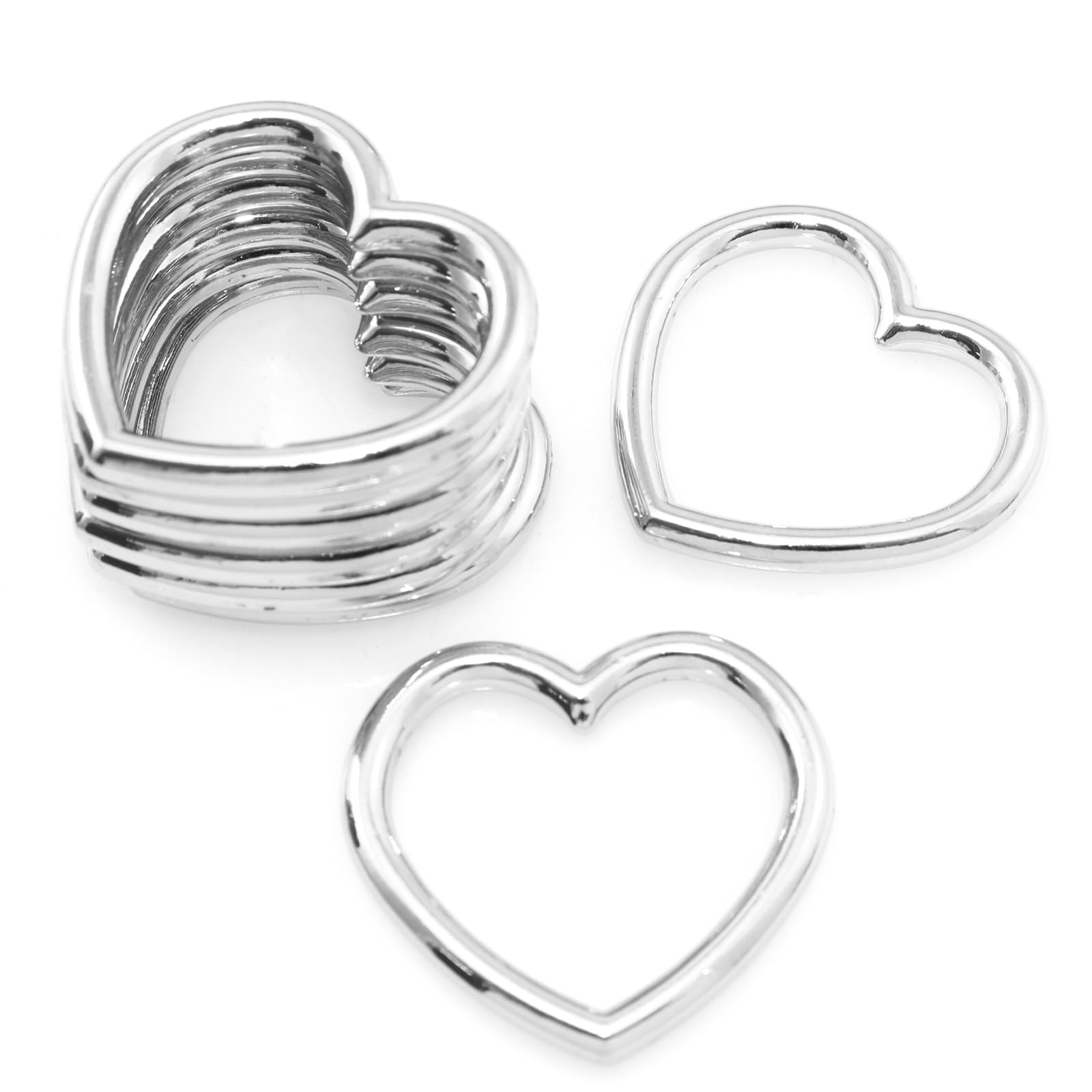 Lind Kitchen 10PCS Heart Shape Hollow Heart Shape Metal Craft Ring Buckle Gothic Accessory for Punk Leather Choker Necklaces, Silver