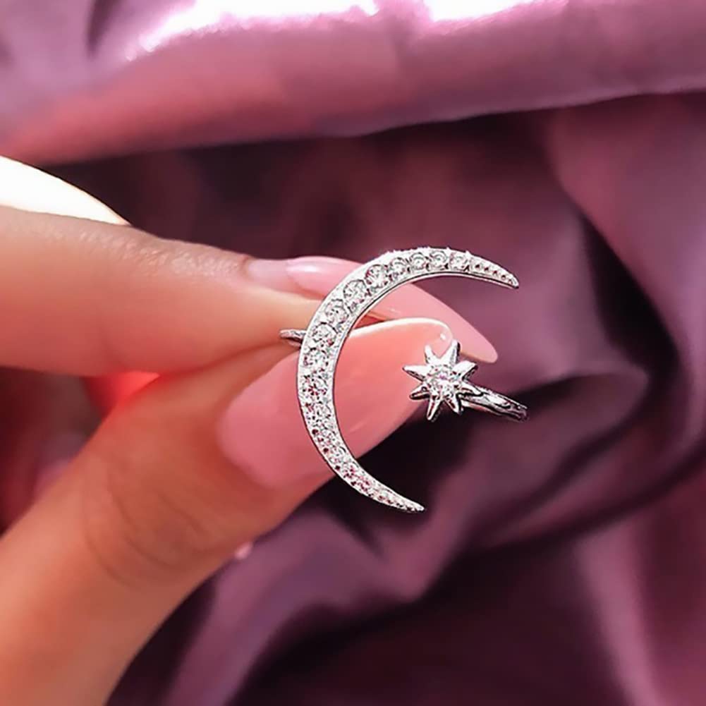 DJRH to My Badass Squad Ring - ''We Always Have Each Other's Back'', Sun and Moon Star Rings, Half Moon Star Ring Ladies (Silver)