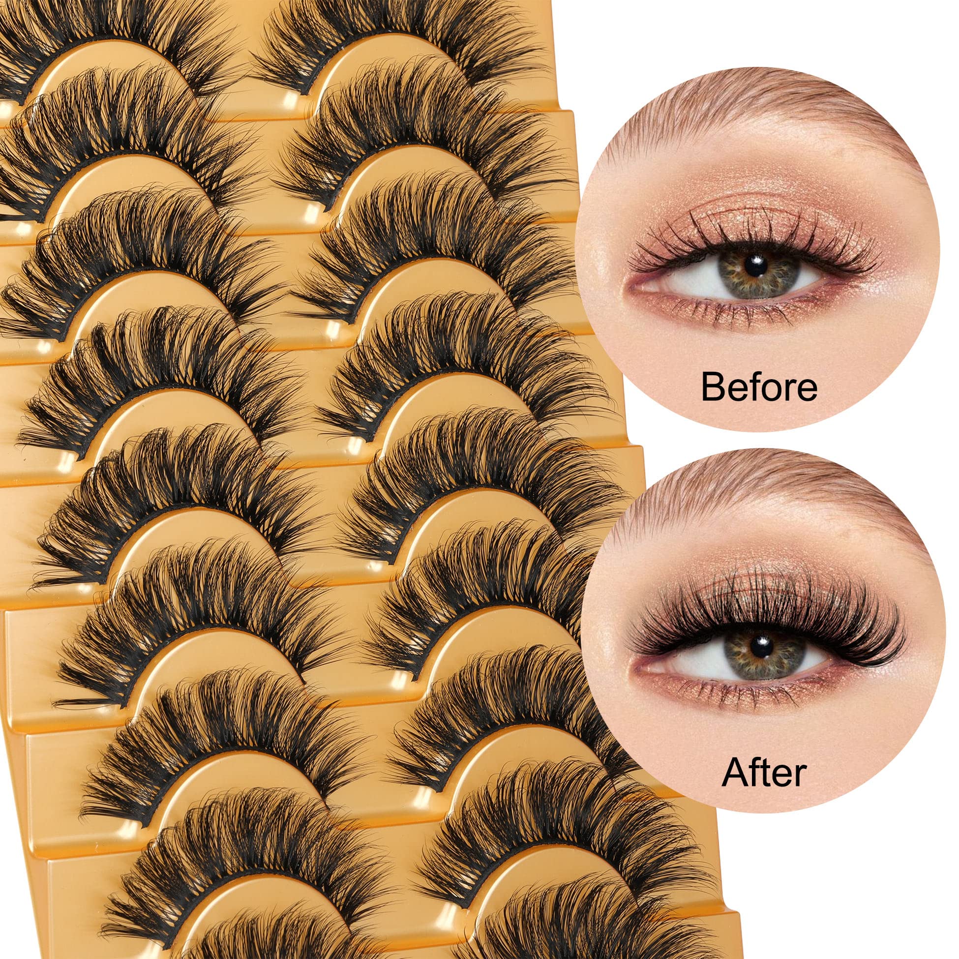 Eyelashes Natural Looking 16MM Wispy False Lashes D curl Cat Eye Fluffy Volume Faux Mink Lashes Pack 9 Pairs by Mavphnee