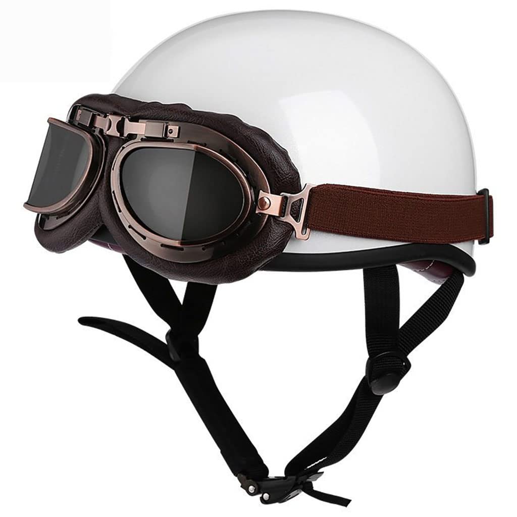 DOT Approved Retro Style Open Face Half Helmet, German Vintage Skull Cap Helmet, with Goggles Motorcycle Chopper Scooter Moped ATV Cruiser Helmet, Four Seasons for Adults Unisex-B-M(55-56CM)