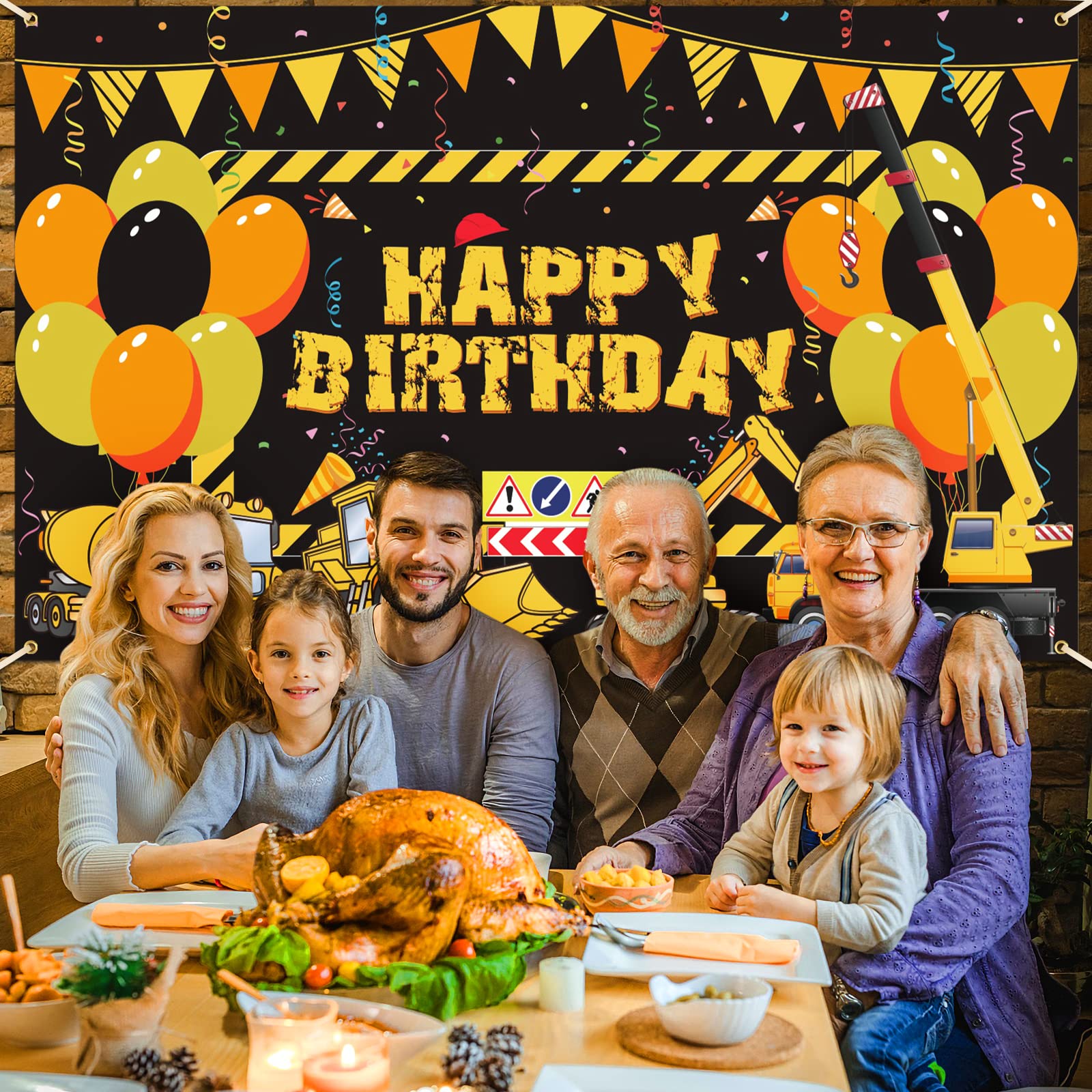 Construction Happy Birthday Banner Large Dump Truck Backdrop Excavator Crane Digger Background Party Supplies for Boys Kids Construction Baby Shower Birthday Party Decoration