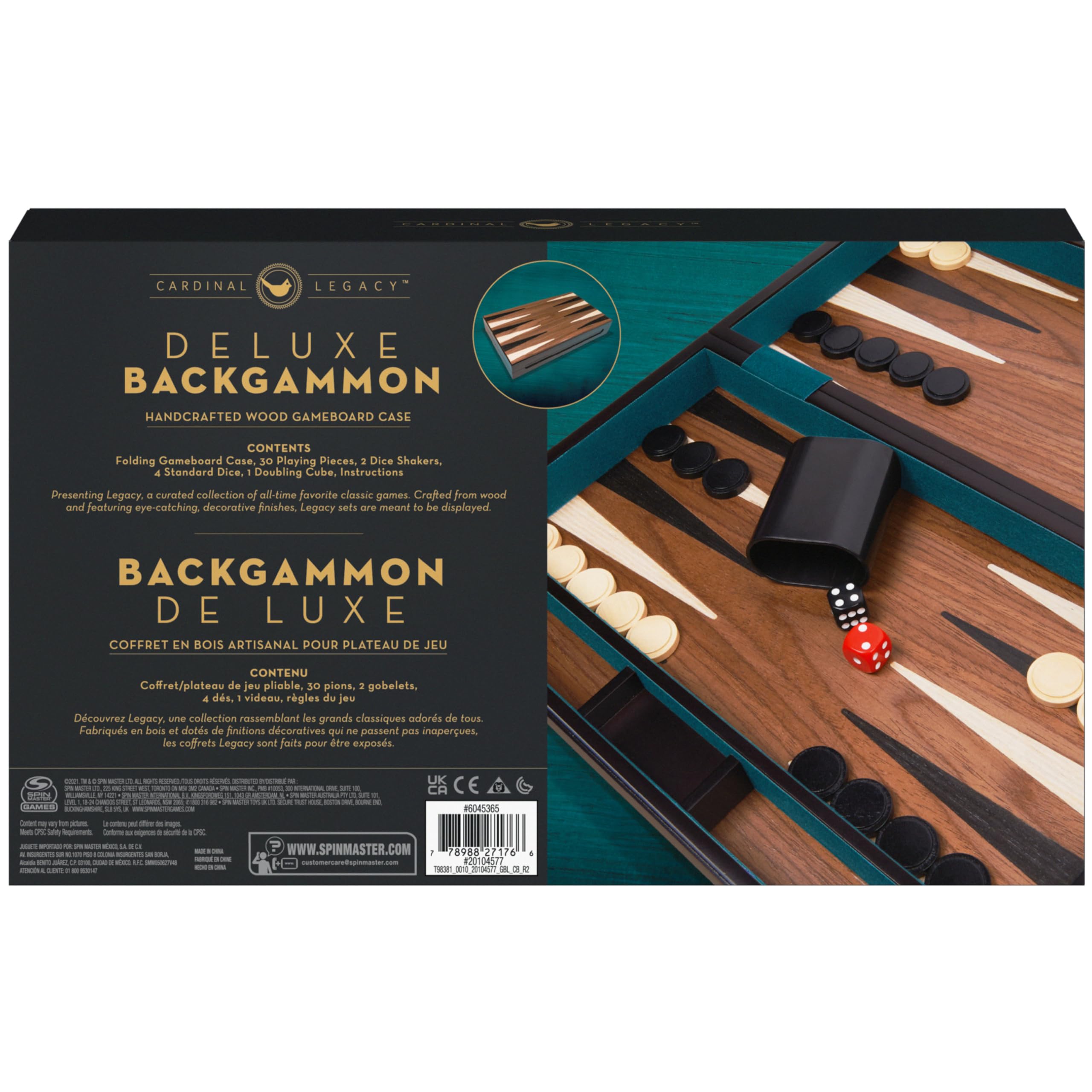 Spin Master Games Legacy Deluxe Wooden Backgammon Classic 2-Player Original Board Game Set with Cups and Dice, for Kids and Adults Aged 8 and up
