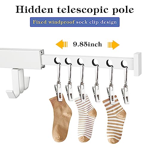 Smitenoon Clothes Drying Rack Wall Mounted Clothes Rack Collapsible Retractable Drying Hanging Racks Space Saver Balcony, Bedroom, Laundry Drying Rack, Bathroom Clothesline - Tri-Fold - White