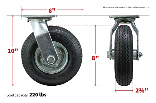 Shepherd Hardware 9794 8-Inch Pneumatic Caster Wheel, Swivel Plate, Steel Hub with Ball Bearings, 5/8-Inch Bore Centered Axle