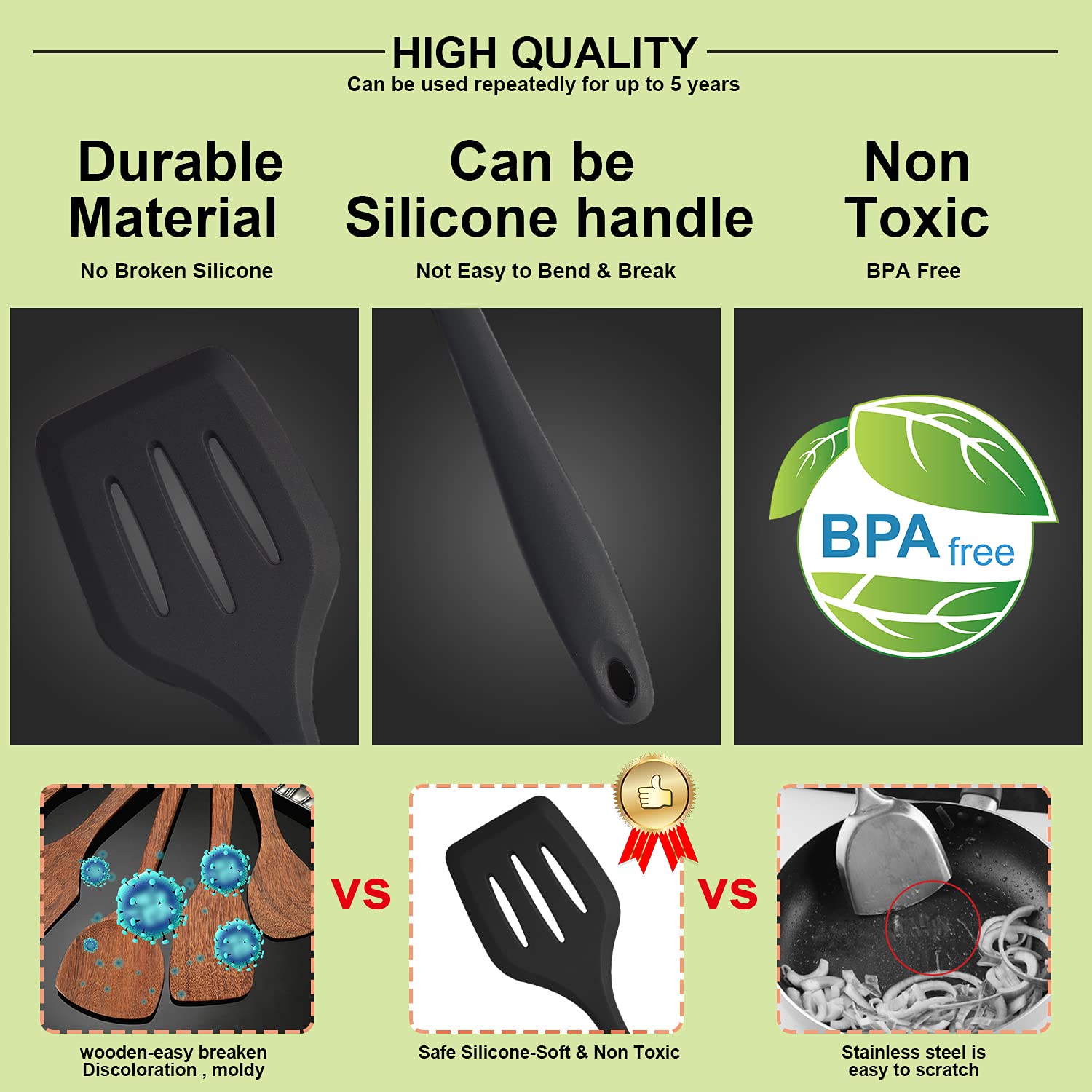 Cooking Utensils Set,Silicone Kitchen Utensil Set 15PCS,Non-Stick Silicone Kitchen Utensils,Heat Resistant 446°F Kitchen Tool Set,kitchen essentials for new home(Non Toxic) Black