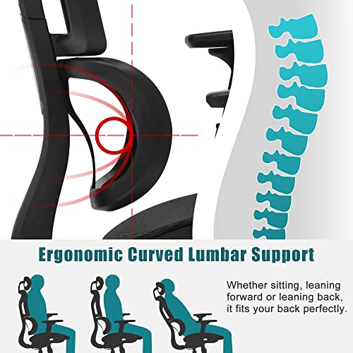 FelixKing Ergonomic Office Chair, Home Office Rolling Swivel Chair Mesh High Back Computer Chair with 3D Adjustable Armrest & Lumbar Support, Ventilated Mesh Desk Chair with Headrest (Black)