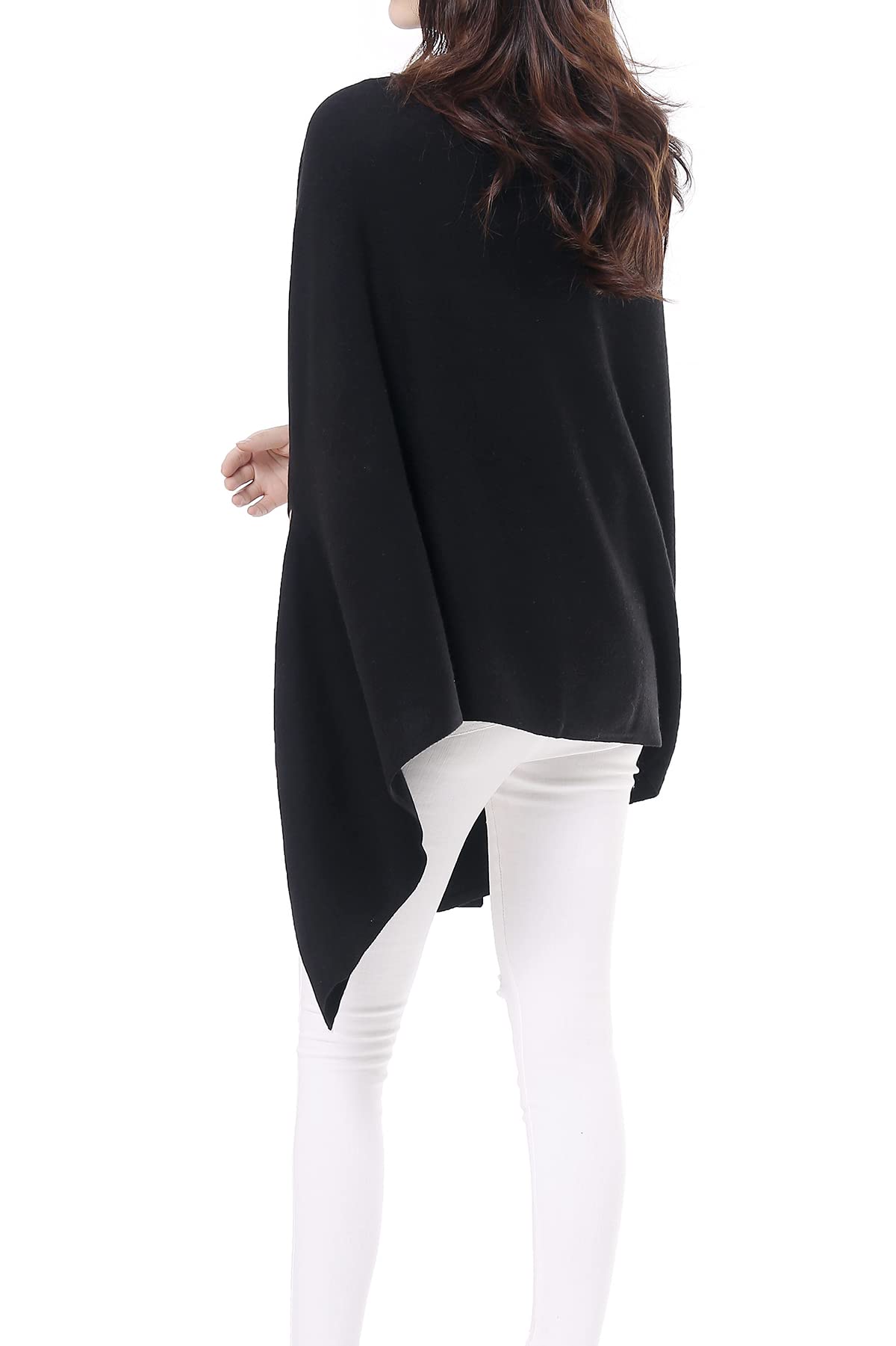 BRUCERIVER Women's Wool Blended Versatile Multi Style Long Knit Poncho Shawls Size XS/S (Black)