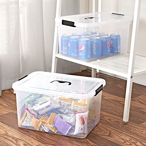 Krihan 19 Quart Large Storage Latch Box, Clear Plastic Latching Box, Latch Bin with Handle and Lid, 4 Packs Clear and Black