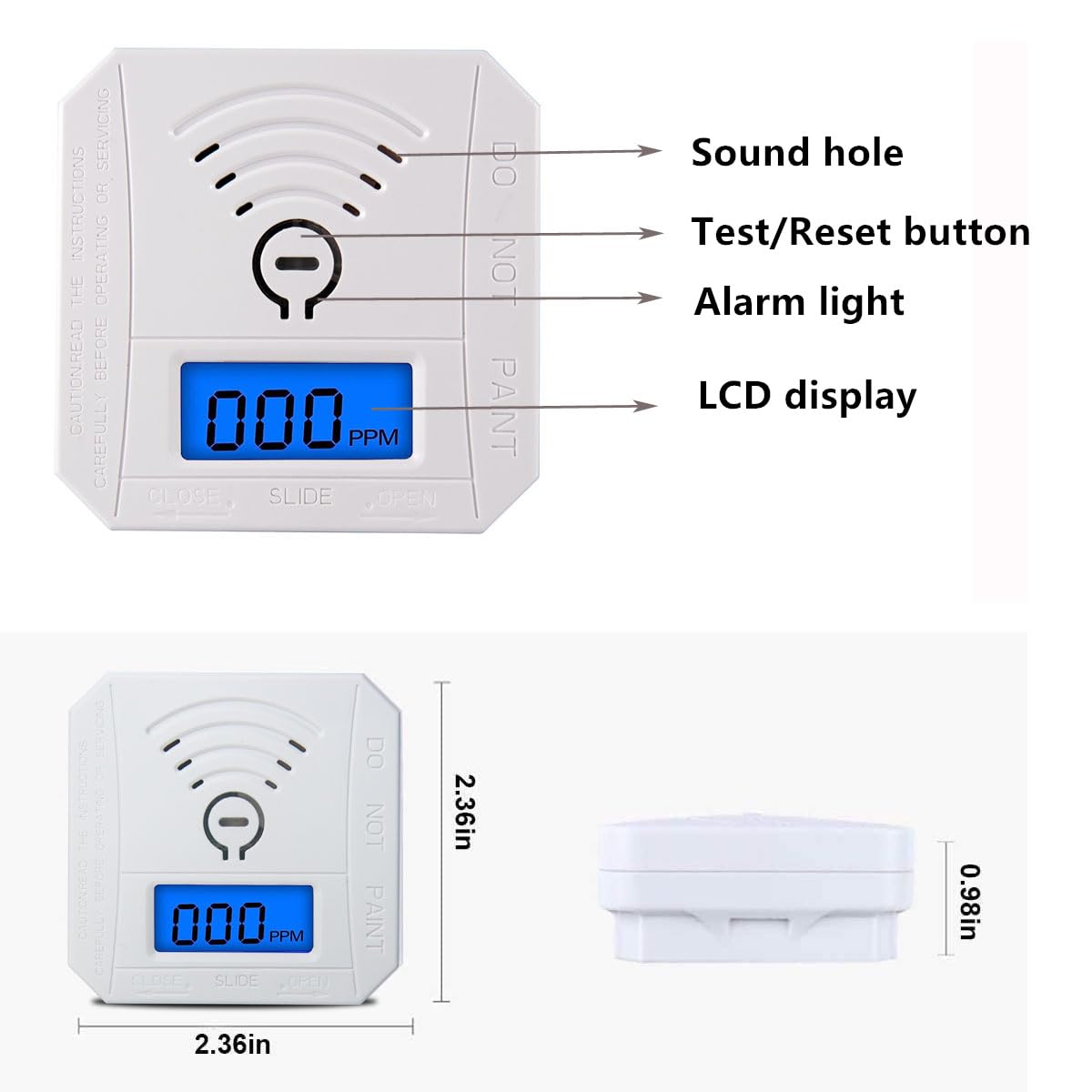 COOKSS Carbon Monoxide Detector 2 Pack,CO Gas Monitor Alarm with LCD Digital Display and Sound Warning,Battery Powered High Accuracy CO Alarm for Home,Office,Warehouse
