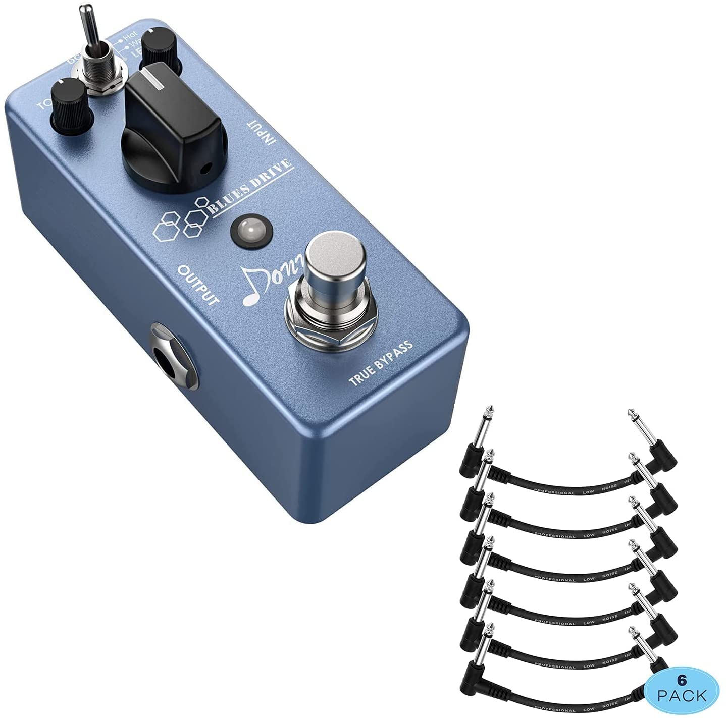 Donner Overdrive Guitar Pedal & 6 Inch Guitar Pedal Patch Cable Black 6 Pack