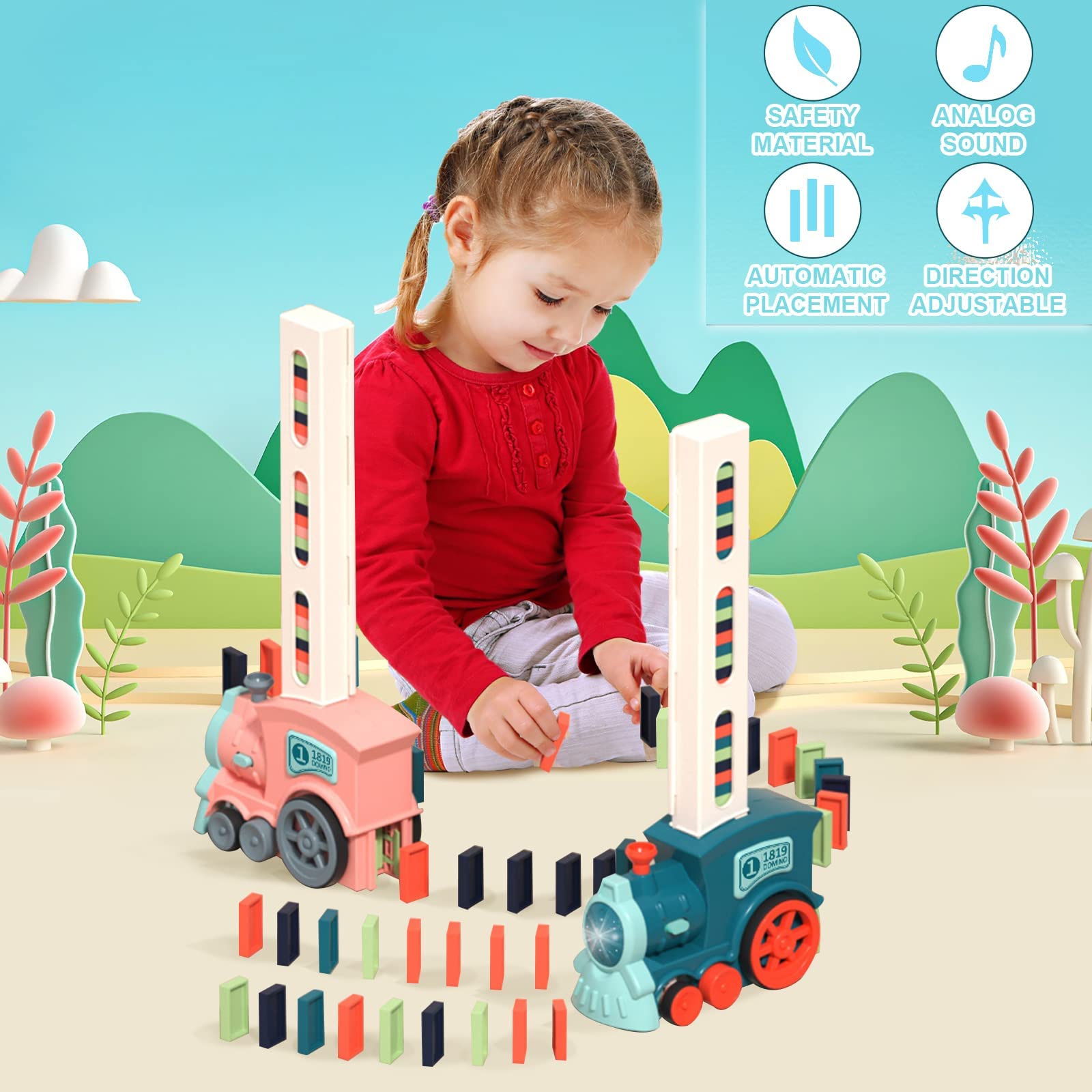 DAWUSU 200 PCS Automatic Domino Train Toy Set,Fun Domino Games for Kids,Domino Games for Boys and Girls Age 3-8