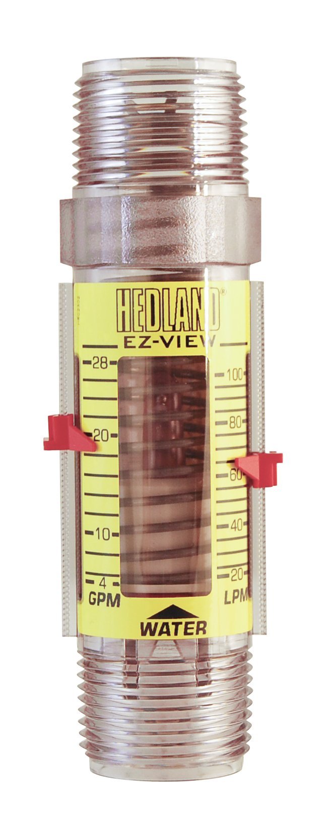 Hedland H621-028 EZ-View Flowmeter, Polysulfone, For Use With Water, 4.0 - 28 gpm Flow Range, 1" NPT Male