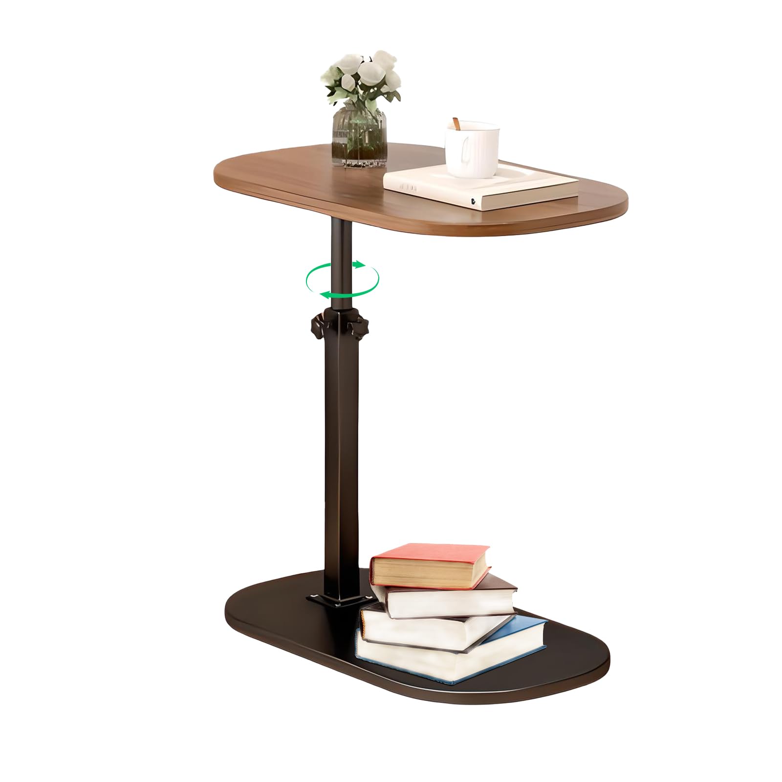 GENDLTHIJ C Shaped End Table for Couch, C Table End Table with Adjustable Height, 360° Swivel Laptop Desk for Livingroom,Bedroom,Study and Small Spaces,Bedside Table (Walnut Wood)