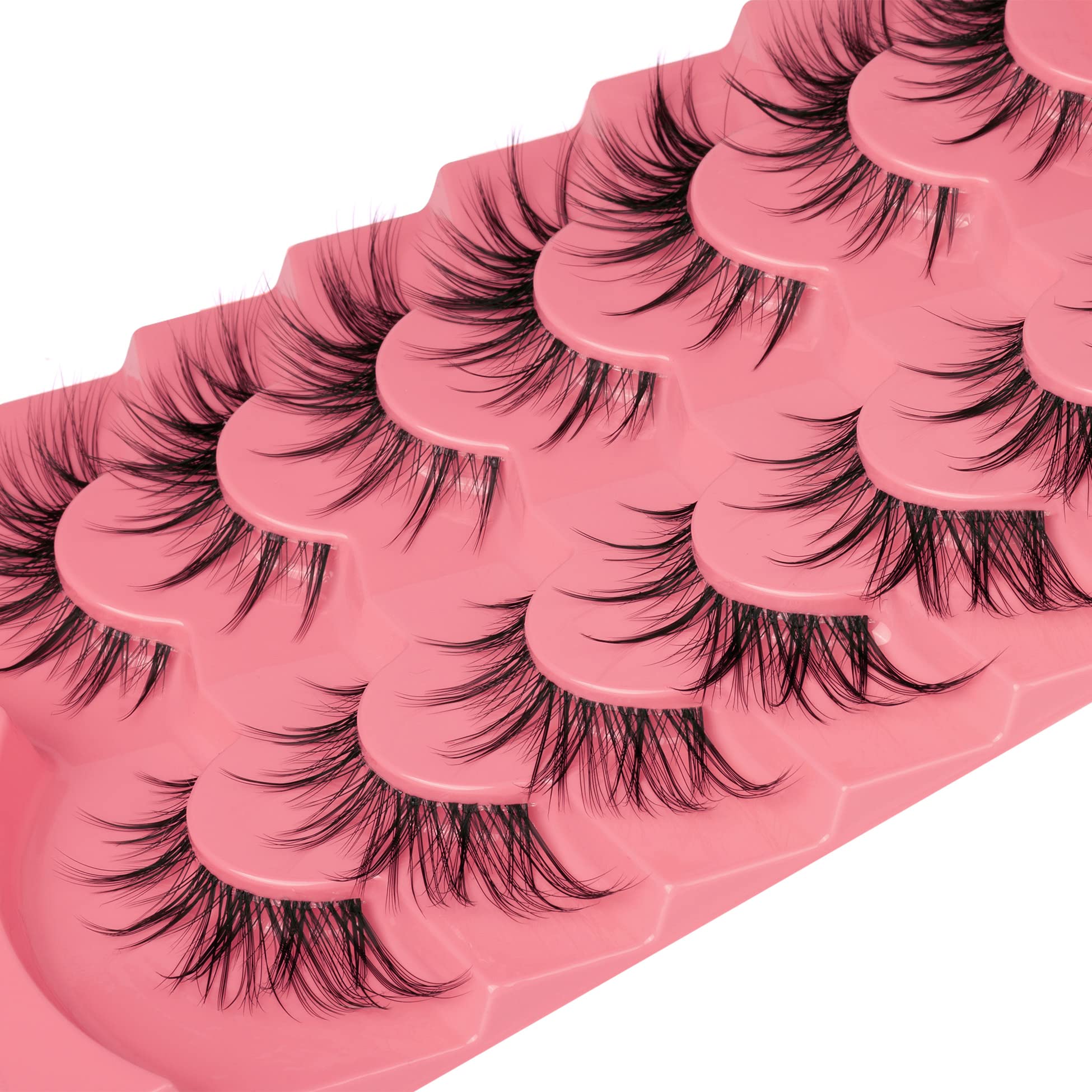 Fox Eye Lashes Natural Look Spiky False Eyelashes Manga Cat Eye Lashes Clear Band Anime Cosplay Fake Lashes Pack 7 Pairs