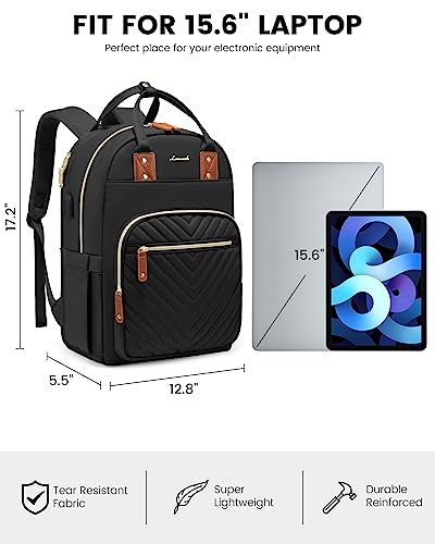 LOVEVOOK Laptop Backpack for Women Men, 15.6 Inch Computer Backpack Purse with USB Port, Fashion Anti-Theft Travel Backpacks, Waterproof Casual Daypack for Work Bag Back Pack, Black