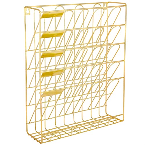 CHONSE Magazine Holder Desk Organizer Hanging Wall File Organizer, 5 Slot Wire Metal Wall Mounted Document Holder for Office Home, Gold