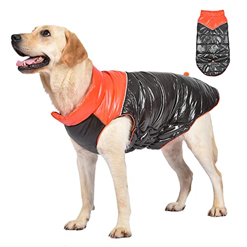 KOOGAL Dog Windproof Waterproof Cotton Coat,Medium and Large Jacket Dog Cotton Vest Cotton Coat Cotton Undershirt Winter Coat Double-Breasted for The Medium and Large Dogs (3XL,Orange Black)