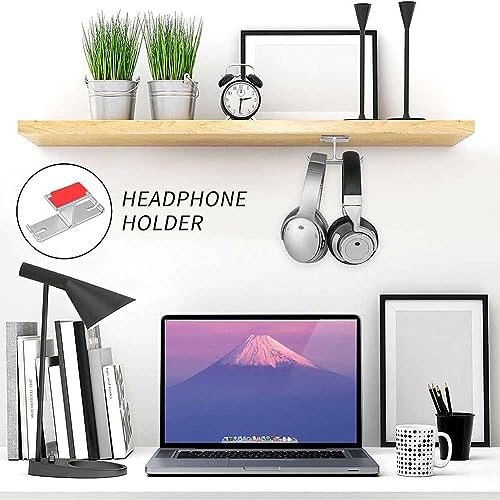 GOGUY Under Desk Hook Aluminum Stick-On Adhesive Dual Headsets Holder Mount PC Gaming Accessories, Headphone Stand with Cable Organizer,Black