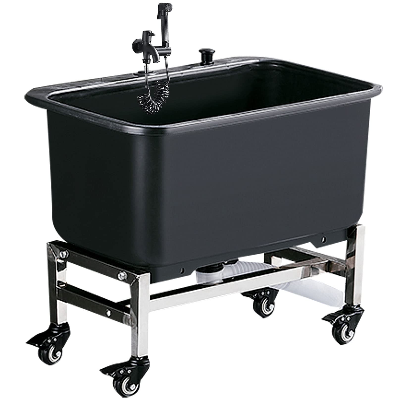 Floor Mop Sink with Roller, Free Standing Wash Station Commercial Mop Service Basin for Kitchen/Restaurant/Business/Garages