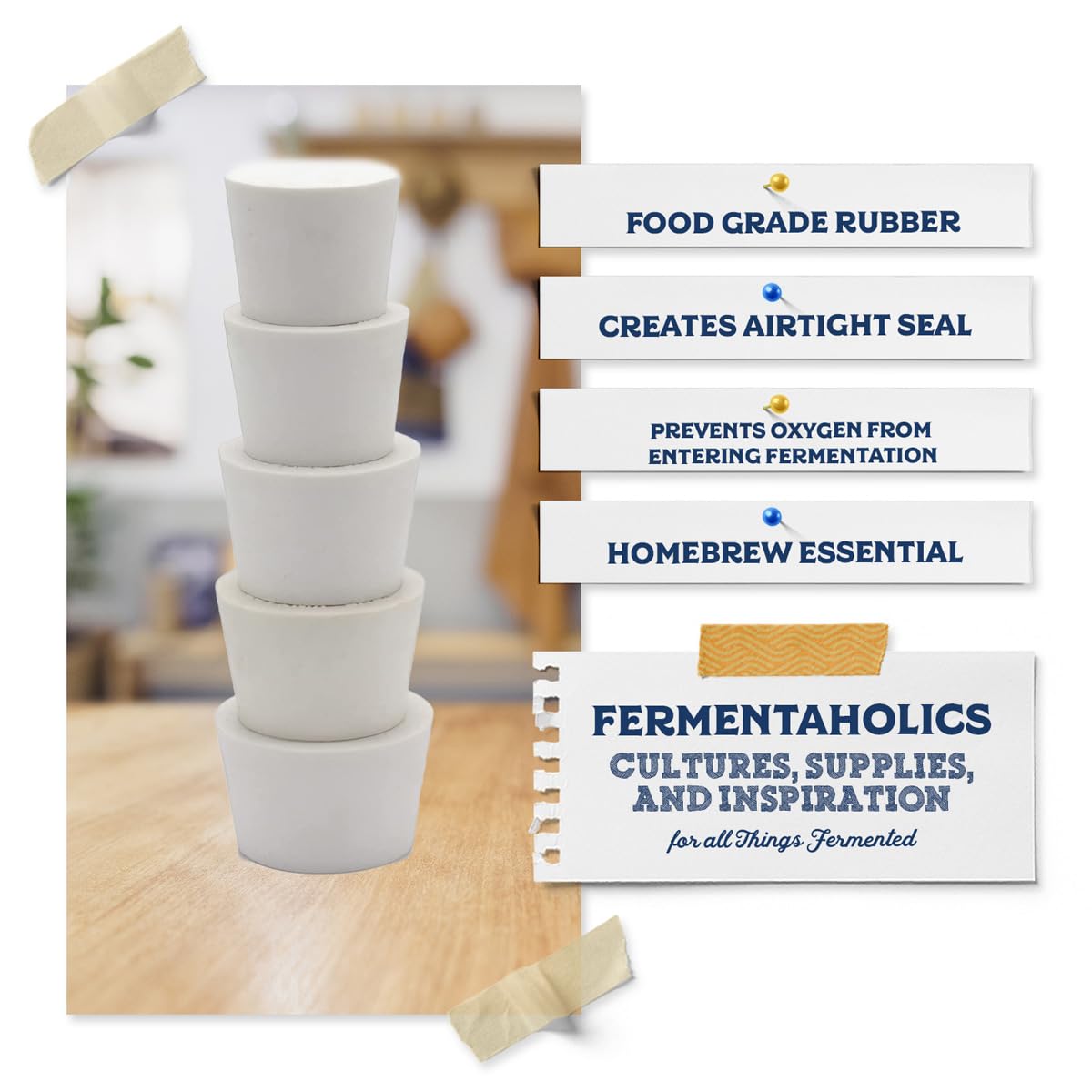 Fermentation Rubber Stoppers Solid Bungs - #8 Rubber Stopper - 4 Pack