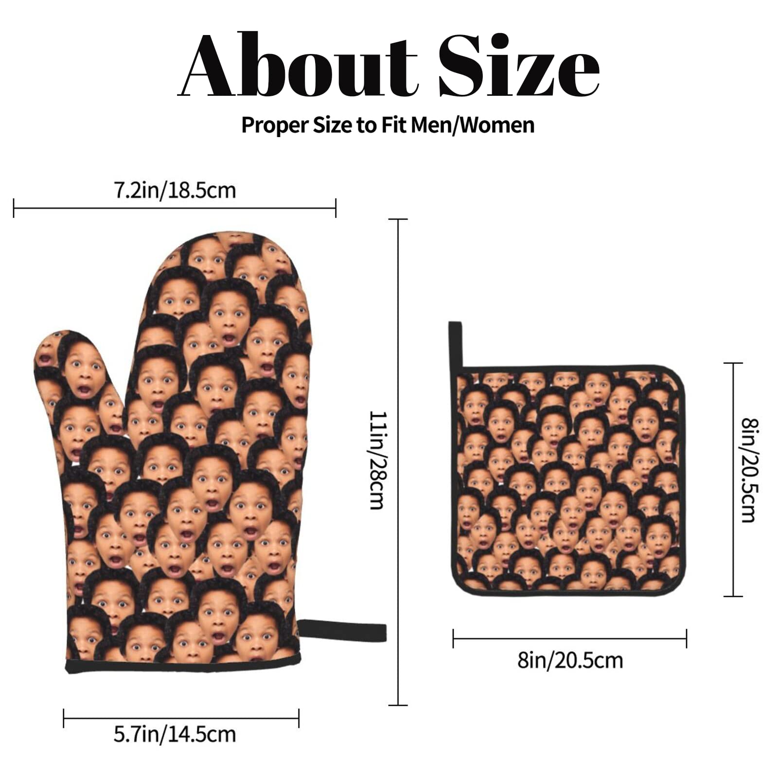 Custom Oven Mitts, Personalized Oven Mitts and Pot Holders with Your Face, Baking Gifts for Women for Kitchen Cooking, BBQ, Grillin-Style1, 1 Oven Mitts+ 1 Pot Holders