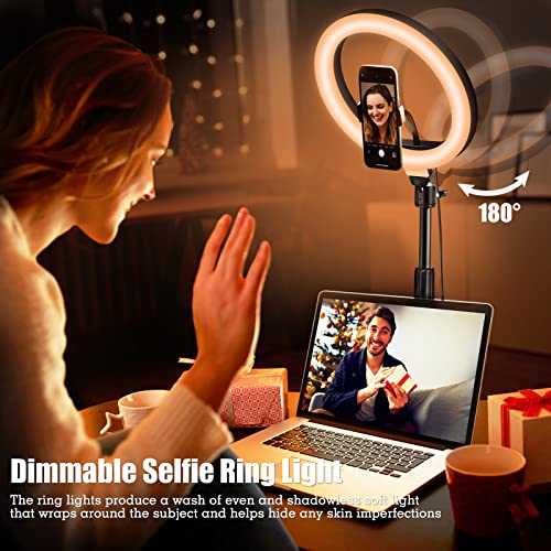 Selfie Ring Light with Stand and Phone Holder, 10'' Dimmable Desktop LED Circle Light for Laptop,Computer, Lighting Kit Gifts for Live Streaming/Laptop Video Conference/Chat/Makeup/YouTube/Tiktok/Vlog