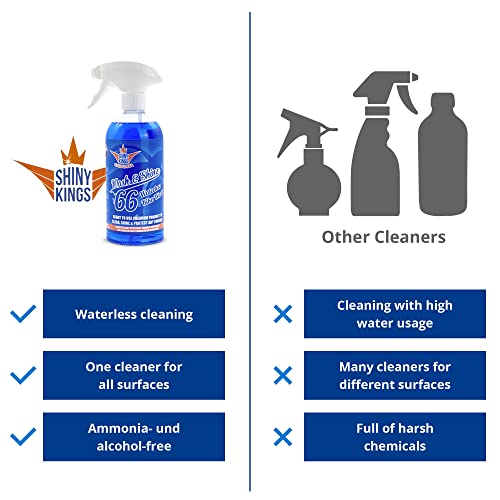 Shinykings Motorcycle Cleaner Wash&Shine 66 | WATERLESS Motorcycle Wash with Ultra Shine Effect | Powerful Detailing Spray for All Surfaces | Motorcycle Cleaning Kit | 16.9 fl.oz
