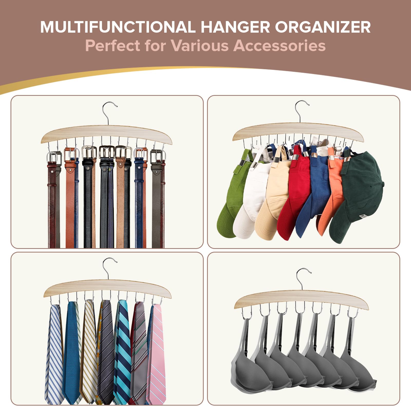 Hat Rack for Baseball Cap Hat Organizer with 14 Hat Hooks for a Perfect Closet Hat Organizer, Perfect for Hang Ball caps,Bra,tie and Belt, for Man, Woman Gift