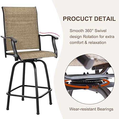 GOOGIC Patio Swivel Bar Stools , Outdoor High Back Swivel Bar Chair Set of 2 with All Weather Steel Frame for Backyard, Lawn,Poolside and Balcony