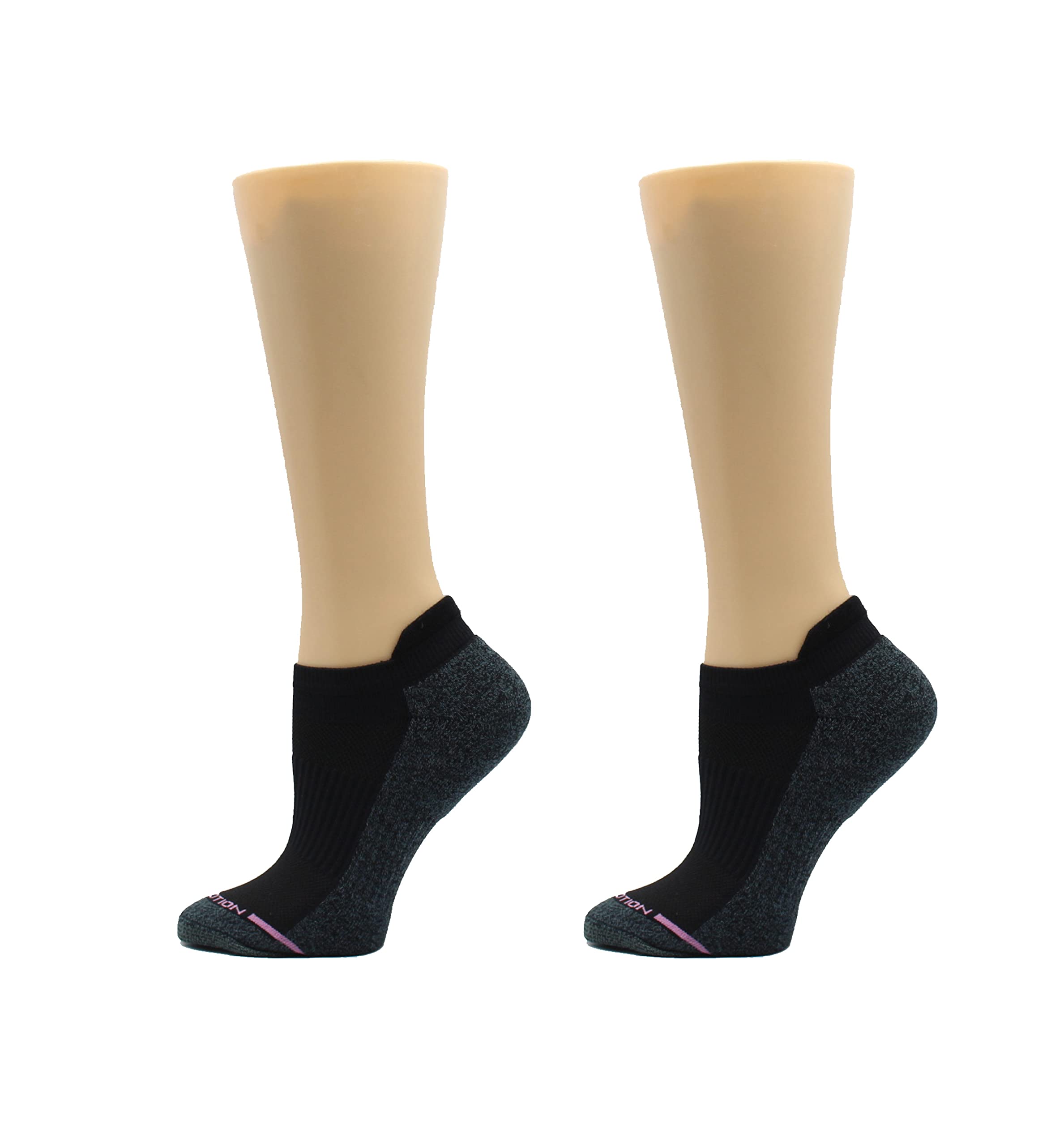Dr. Motion Womens Low Cut Cushioned Breathable Compression Ankle Socks with Arch Support 6 Pairs (Black/Dots)