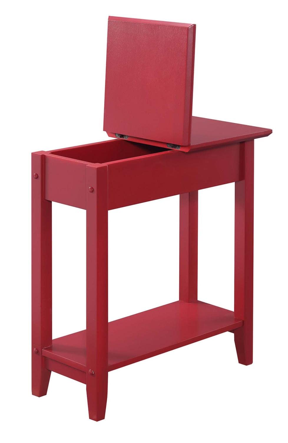 Convenience Concepts American Heritage Flip Top End Table with Shelf, 23", Cranberry Red
