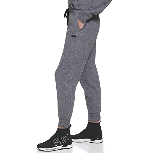DKNY Women's Sport Metallic Stripe Logo Fleece Sweatpant, Black Heather