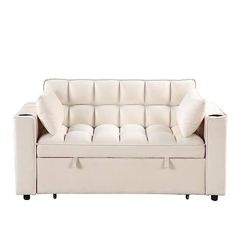 Eafurn 3 in 1 Multi-Function Sleeper Sofa Couch Bed, Convertible Futon Loveseat Pull Out Bed w/Adjustable Backrest,Cup Holder and USB Port, Reclining Lounge Sofá Recliner for Living Room Apartment