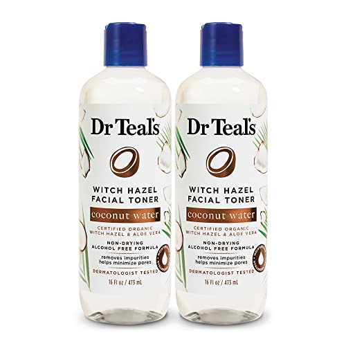 Dr Teal’s Witch Hazel Facial Toner, Coconut Water, 16 fl oz (Pack of 2) (Packaging May Vary)