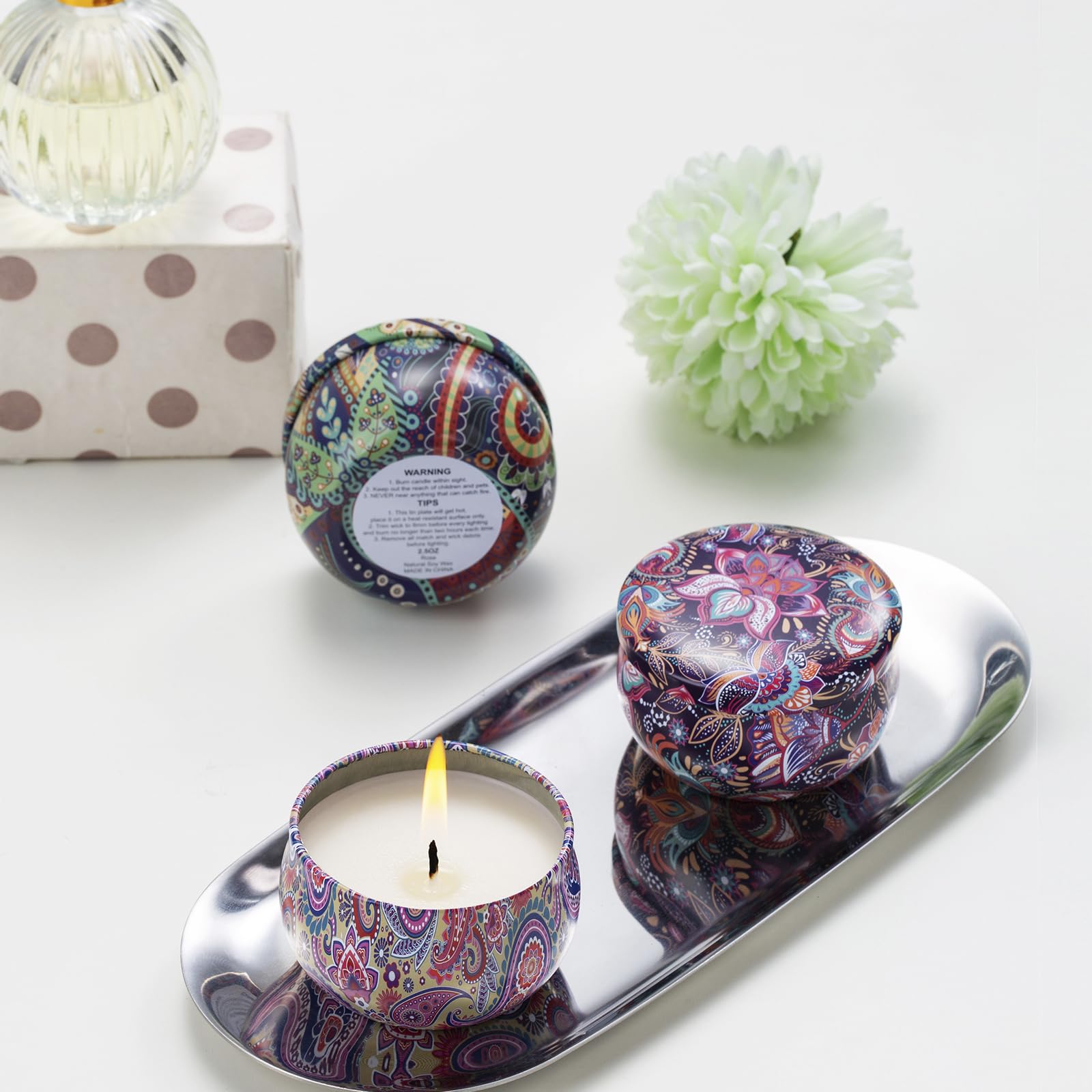 Hausware 3 Pack Scented Candles, 2.5 oz Aromatherapy Candles with Floral Scents,Soy Candles Set with 72H Burning Time,Ideal Gift for Women (Lavender+Vanilla+Rose)