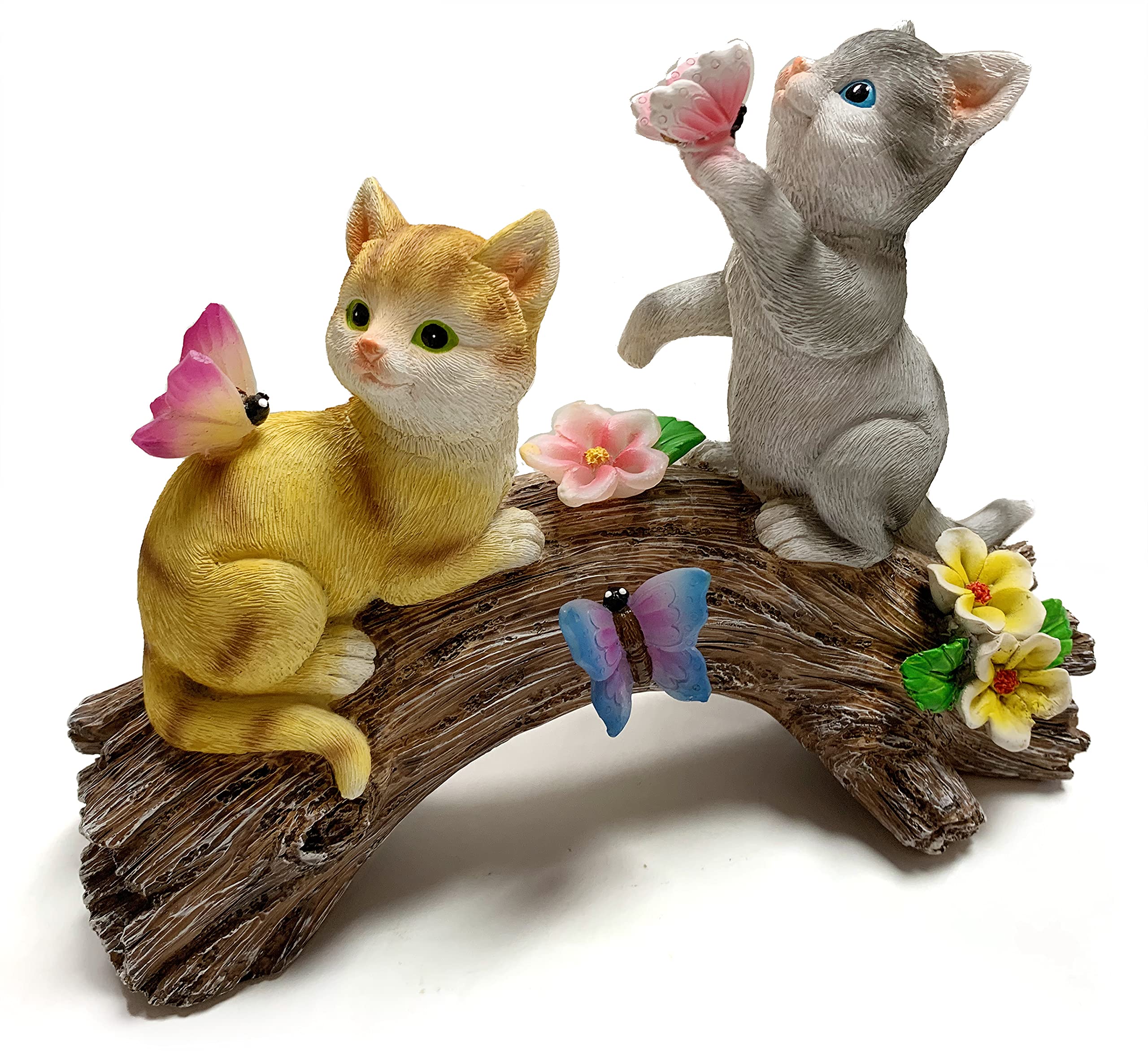 VP Home Kittens on a Log Solar Powered LED Outdoor Decor Garden Light, Great Addition for Your Garden, Solar Powered Light for Outside Patio Lawn