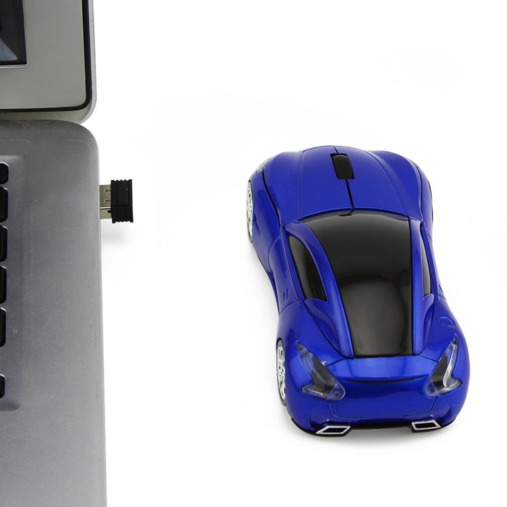 Sport Car Shape Mouse 2.4GHz Wireless Optical Gaming Mice 3 Buttons DPI 1600 Mouse for PC Laptop Computer (Blue)