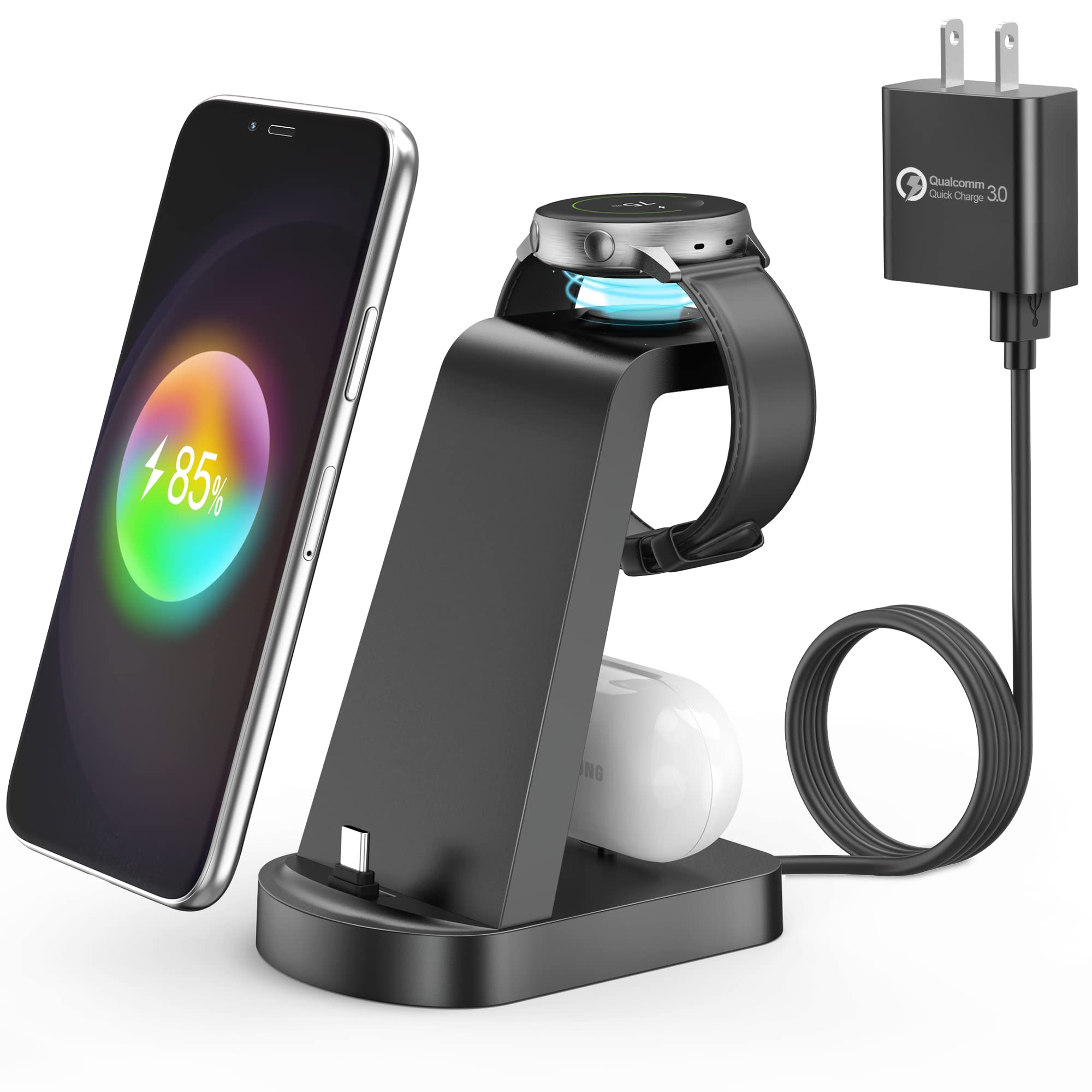 Charging Station for Samsung Multiple Devices,3 in 1 Fast Charging Stand USB-C Charger for Galaxy Watch 5/5 Pro/4/3/Active,Galaxy S23/S22/S21/S20/S10/Note20/Note10/Z Flip 4/Z Fold 4/Galaxy Buds