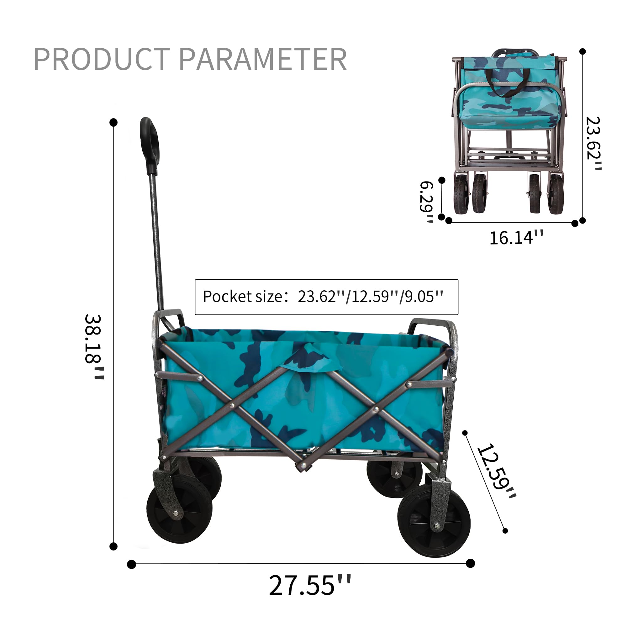 Collapsible Foldable Wagon,Portable Utility Folding Wagon with 360 Degree Swivel Wheels & Adjustable Handle,180lbs Weight Capacity for Beach, Sports,Shopping,Outdoor Activities,Camping