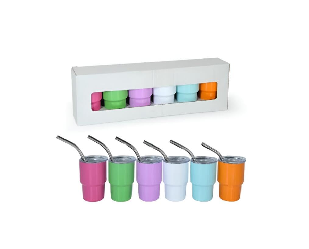LIPSBOR 2 oz Mini Tumbler Shot Glass with Straw and Lid,Colorful Mini Tumbler Cups,Stainless Steel Cute Cups with Lids and Straws