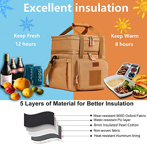 KumYamLO Tactical Lunch Box for Men 16L,Large Insulated Waterproof Reusable Lunch Bag,Women,Work,Outdoor,Picnic,Finishing,Molle Webbing and Adjustable Shoulder Straps (brown)…