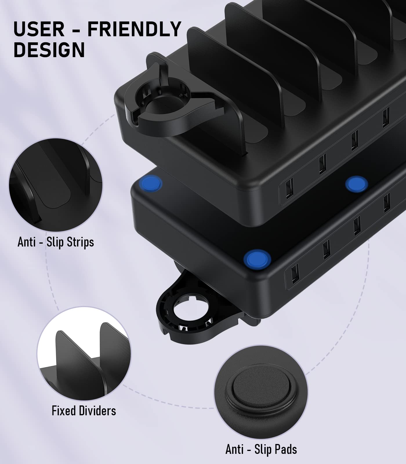 Charging Station for Multiple Devices, HSicily 6 Ports 50W Charger Station with 6 Cables Charging Dock Designed for Kindle iPhone iPad Cell Phones Tablets Apple Watch
