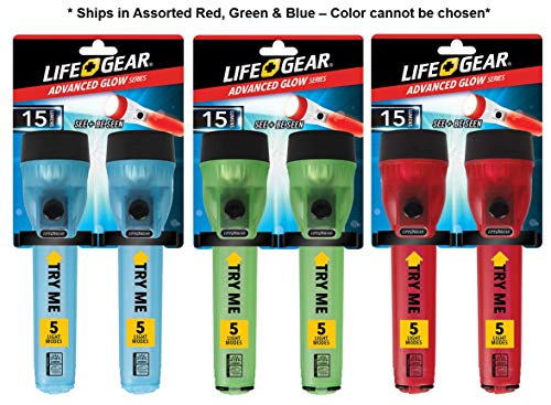 Life Gear 2PK Glow Mini Flashlight with Safety Glow Handle In Assorted Colors (TG12-60531-RGB)