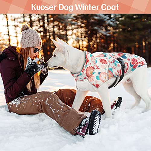 Kuoser Dog Coat, Warm Dog Jacket with Fur Collar, Turtleneck Dog Winter Coat Thicken Fleece Lining Pet Clothes, Reflective Dog Vest for Small Medium Large Dogs